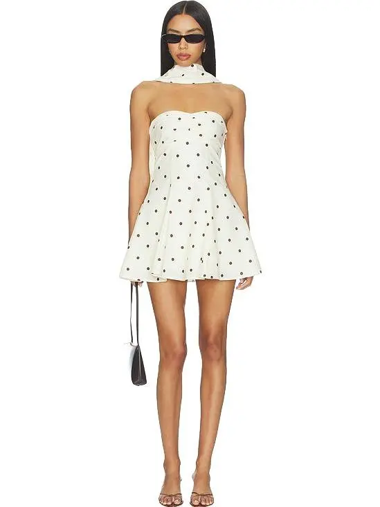 MORE TO COME Dione Strapless Mini Dress - Ivory & Black Dot