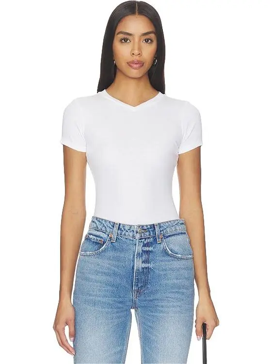 GRLFRND V-neck Slim Fit Ribbed Jersey T-shirt - White