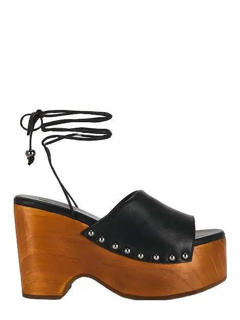 Free People Front Row Wrap Clog With Wooden Sole And Lace-up Ankle - Black