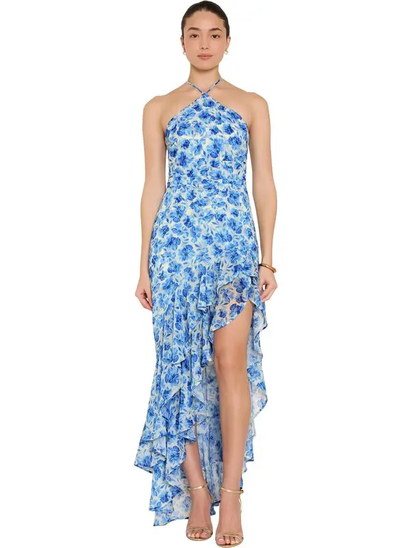 Amanda Uprichard Carlina Halterneck Maxi Dress - Blue Multi