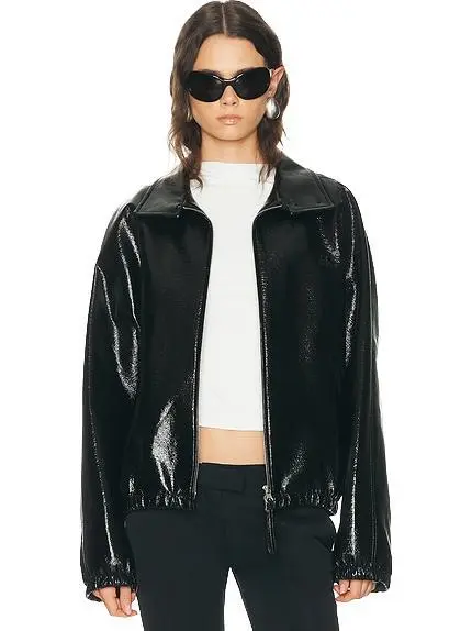 COURREGES Vinyl Zipped Bomber Jacket - Black