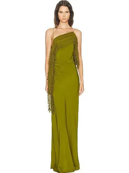Christopher Esber Droplet Bead Crochet Trimmed Cami Dress - Lizard