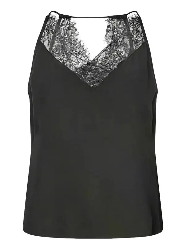 RABENS SALONER Lace Trim V-neck Spaghetti Strap Top - Black