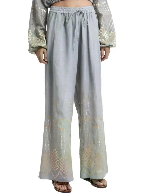 Greek Archaic Kori Embroidered Drawstring Trousers - Grey