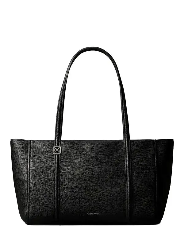 Calvin Klein Plaque Pebbled Tote Bag - Black