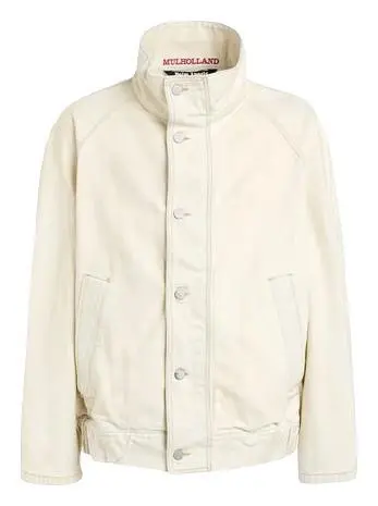 Palm Angels Cream Cotton Gabardine Jacket With Leather Trim - White