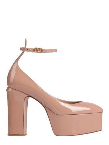 Valentino Garavani Patent Leather Platform Pumps With Ankle Strap - Blush