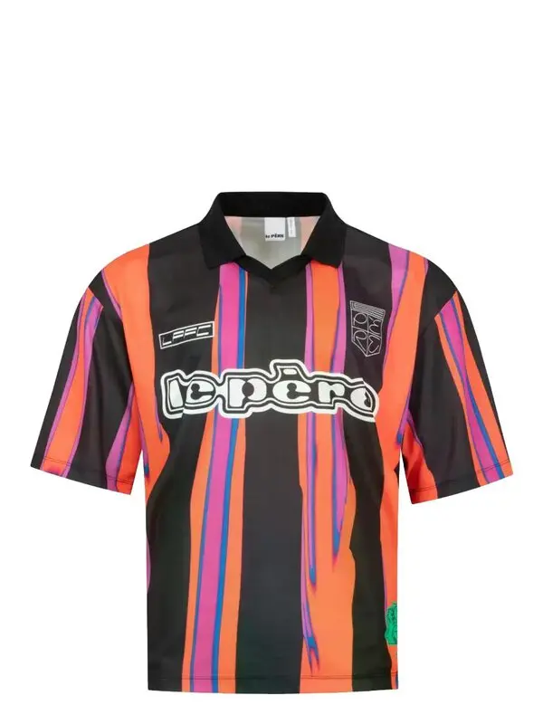 LE PERE Striped Logo-print Polo Shirt - Black