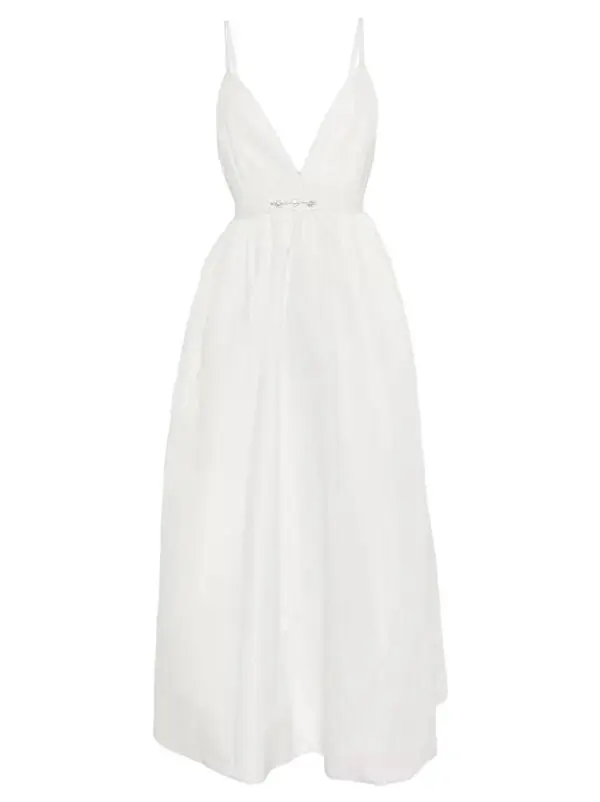 Maje V-neck Crystal Embellishment Midi Dress - White