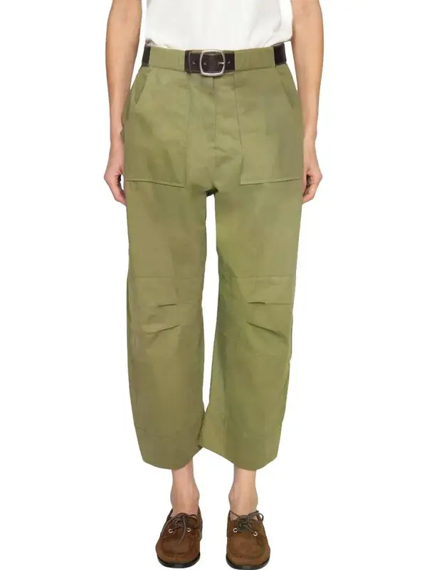 Sea Pleated-knee Cargo Pants - Green