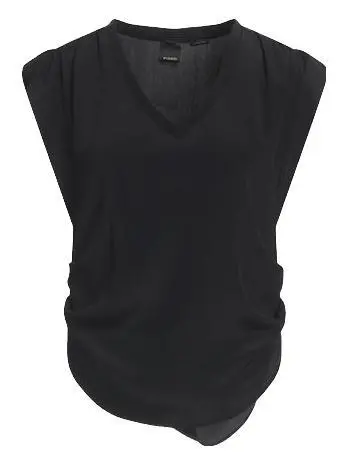 Pinko Acetate And Silk V-neck Top With Gathered Detailing - Black