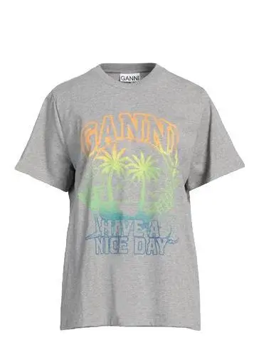 GANNI Organic Cotton Printed T-shirt - Grey
