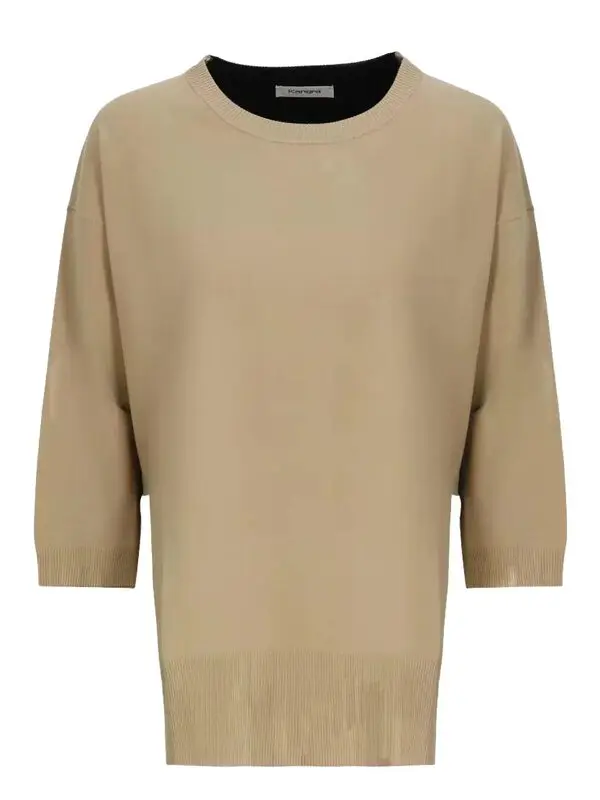 KANGRA Three-quarter Sleeve Color-block Sweater - Neutrals