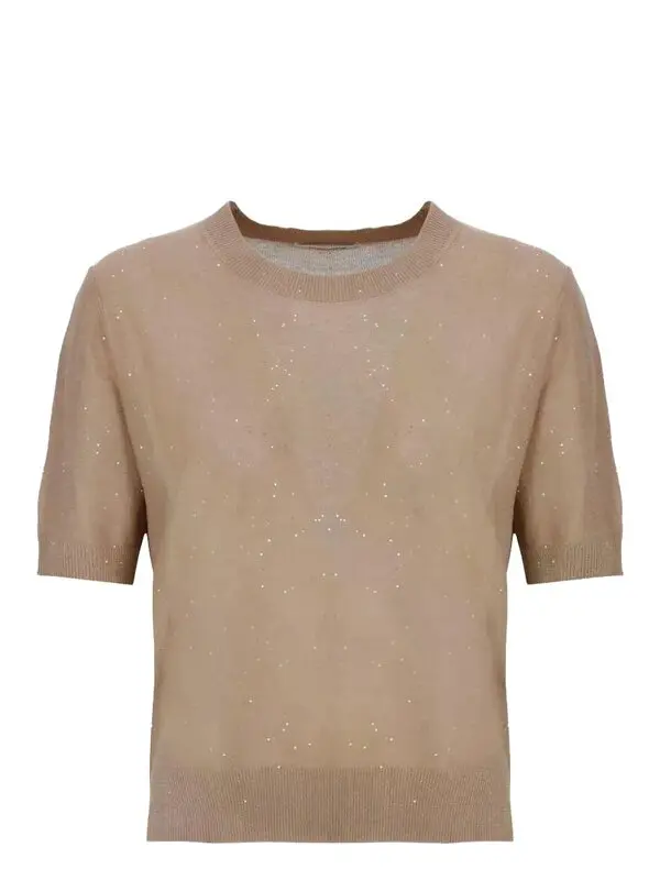 KANGRA Sequin Embellished Short-sleeve Sweater - Neutrals