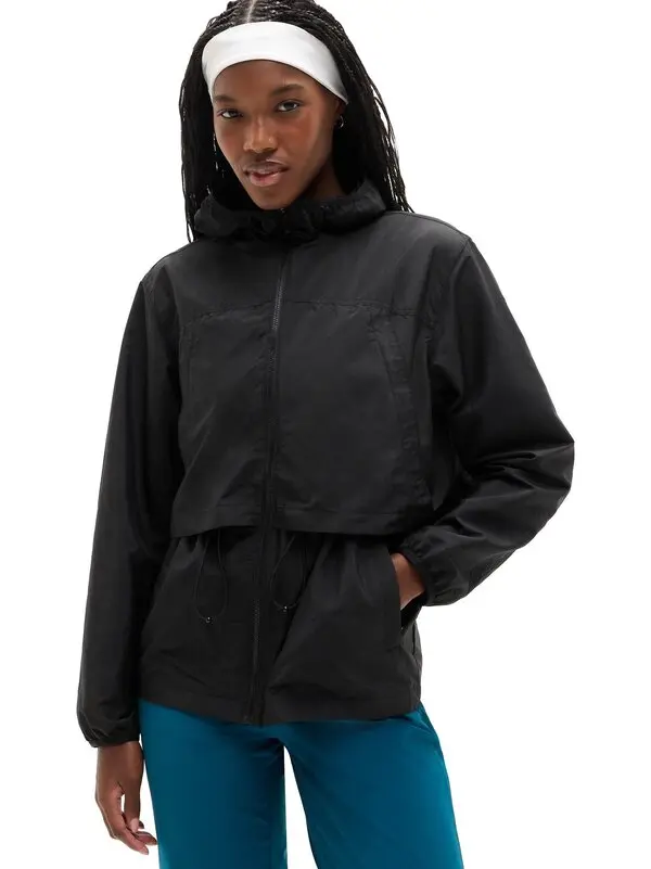 Athleta Valley Jacket Zip Up Hooded Lightweight Anorak - Black