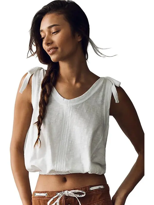 PILCRO Cotton Tie Shoulder Bubble Tee - White