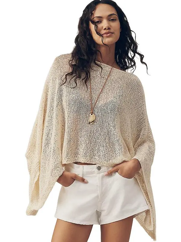 Anthropologie Gauze Knit Poncho - Cream