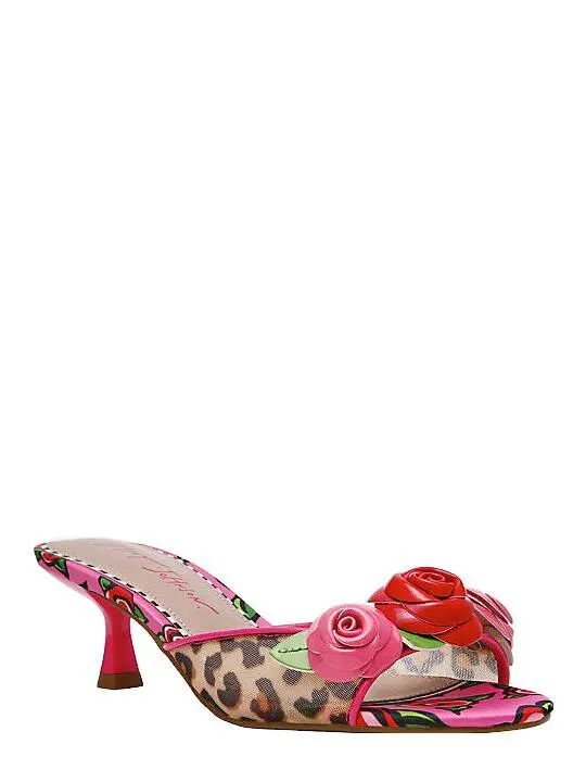 Betsey Johnson Lambert 3d Floral Embellished Heeled Mules - Leopard