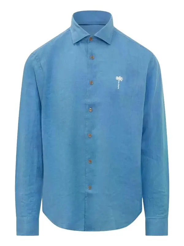 Palm Angels Logo-embroidered Regular Shirt - Blue