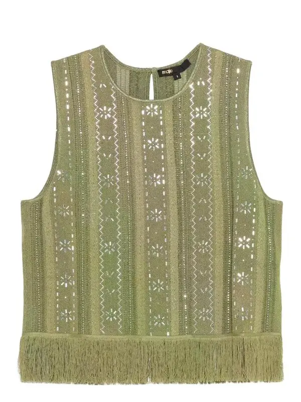 Maje Sleeveless Fringed Floral Top - Green