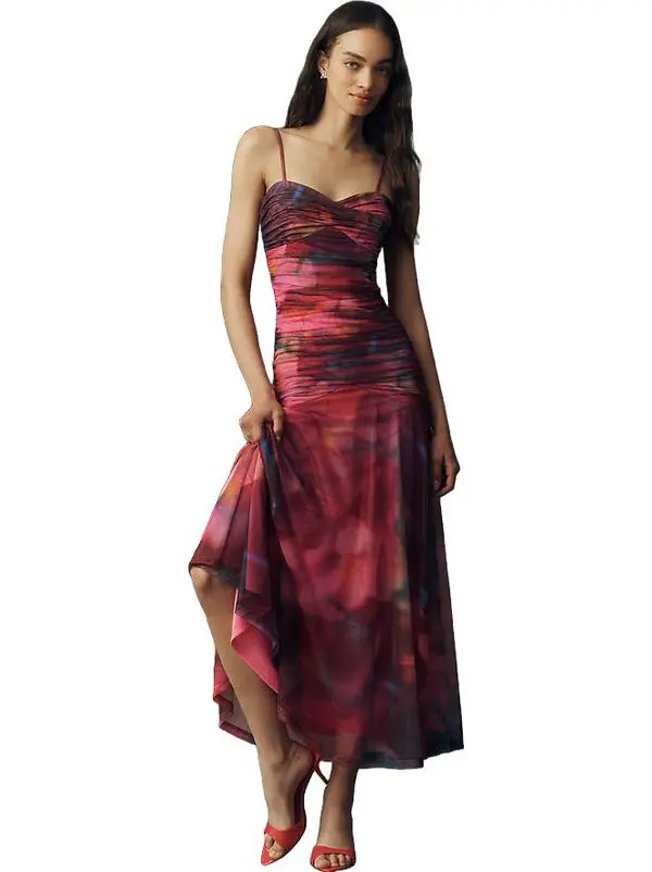 HUTCH Drop-waist Mesh Maxi Dress - Blurred Orchid Multi