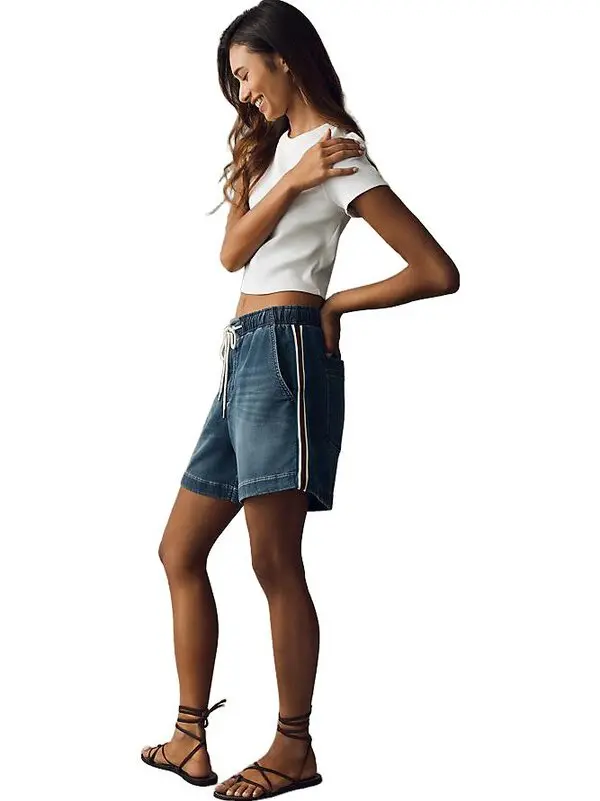 PILCRO Cotton Blend Drawstring Shorts - Vintage Medium Denim