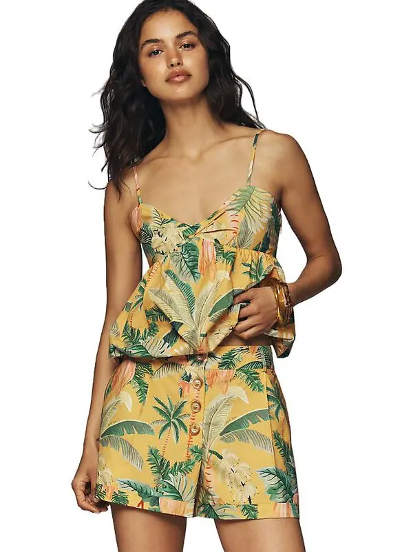 Farm Rio Palm Cotton Shorts - Yellow Floral
