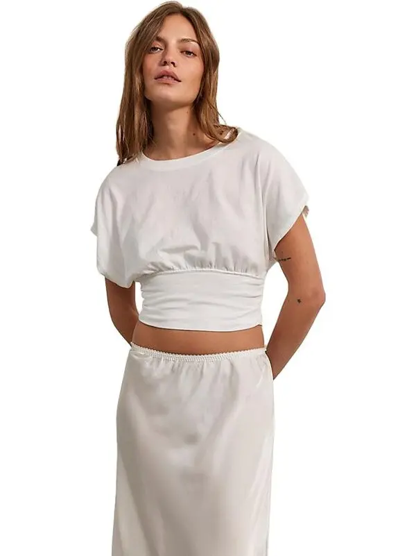 Free People Ralphie" Cotton Cropped Tee With Ruched Sides - Clean Ivory
