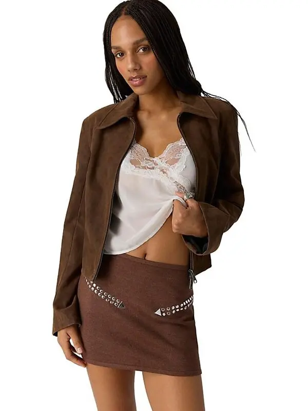 UNDERSTATED LEATHER Studded Knit Skirt - Brown