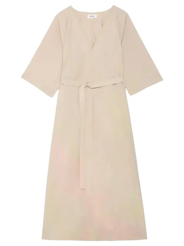 OTTOD'AME V-neck Belted Midi Dress With Silver-tone Buckle - Neutrals