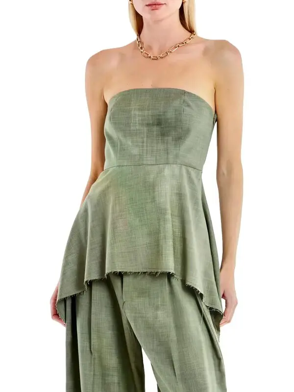 VICOLO Frayed-edge Peplum Top - Green