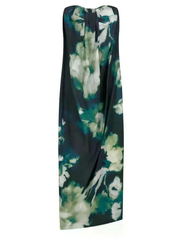 Liviana Conti Strapless Floral Print Draped Dress - Blue