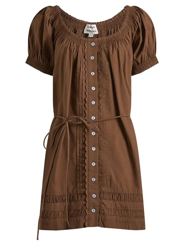 DAMSON MADDER Jayne Mini Dress With Ruched Details And Removable Tie - Choc