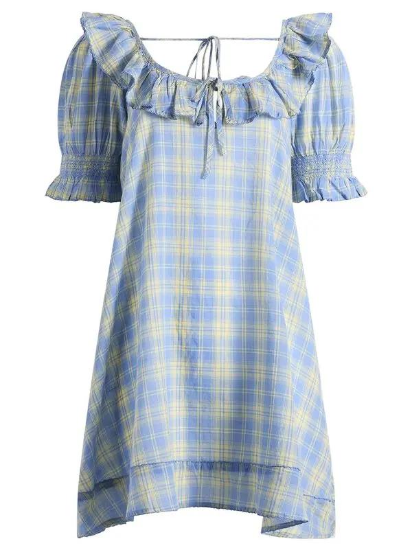 DAMSON MADDER Harlow Mini Dress With Puff Sleeves And Ruffle Collar - Blue