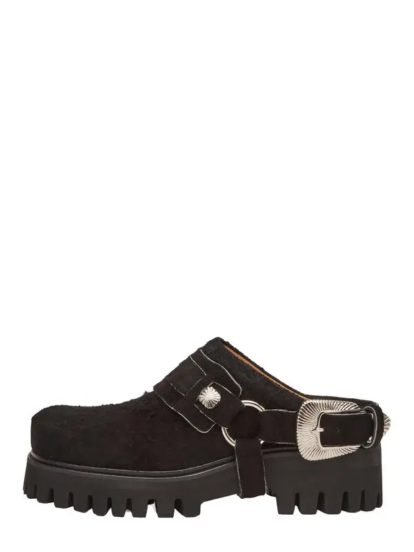Toga Suede Buckled Chunky Clogs - Black
