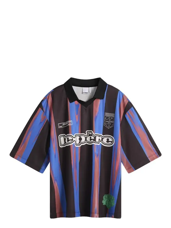 LE PERE Sport Jersey With Two-tone Stripes And Graphic Details - Blue/black Stripe