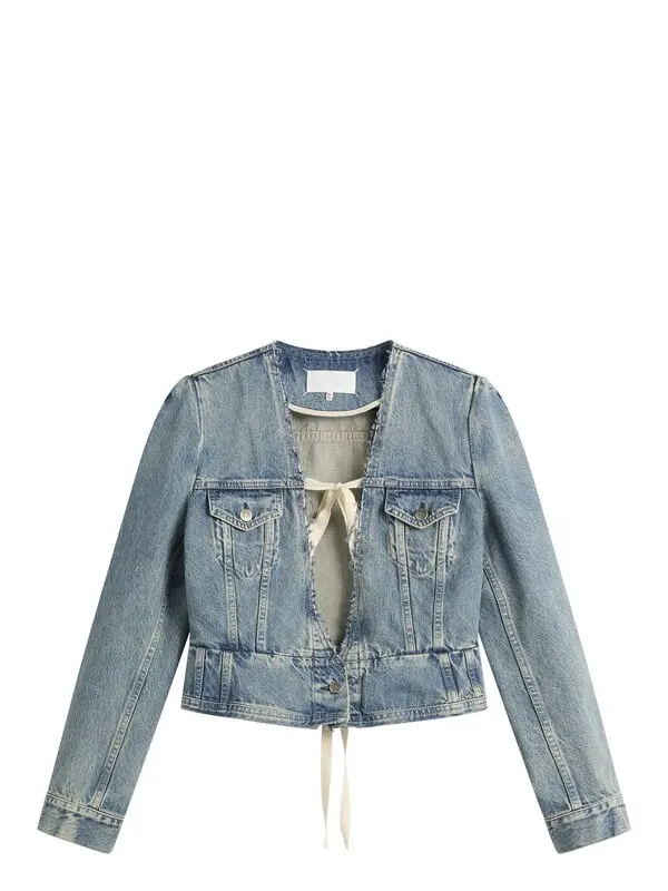 MAISON MARGIELA Denim Jacket With Deep V-neck And Tie Closure - Ice Blue
