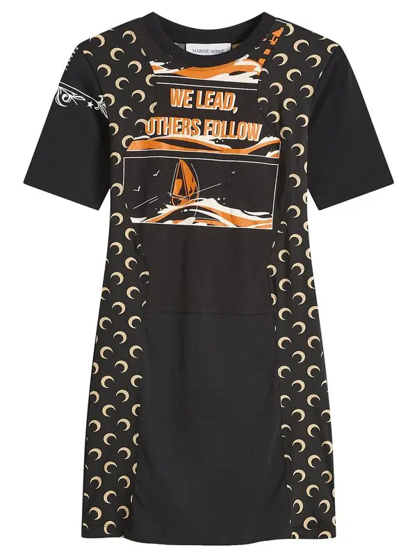 MARINE SERRE Upcycled Cotton Mini Dress - Black/inverse Tan