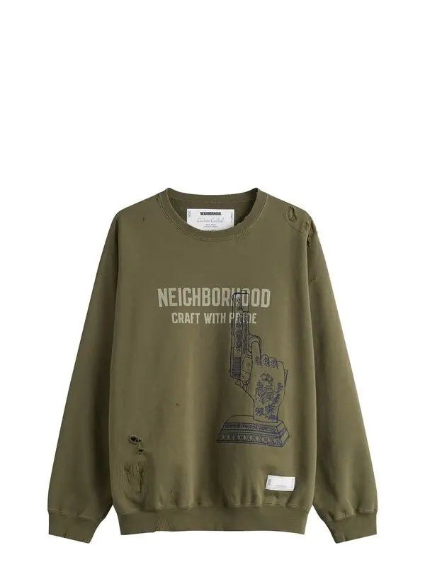 NEIGHBORHOOD Embroidered Savage Crewneck Sweatshirt - Olive Drab