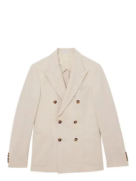 REISS Manci Double-breasted Woven Blazer - Stone