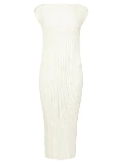 Issey Miyake Sleeveless Pleats Knitted Midi Dress - Neutral