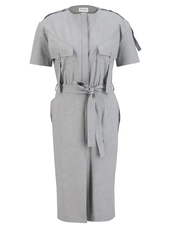 MA MULIER Asymmetrical Paneled Midi Dress With Ribbon Accent - Grey