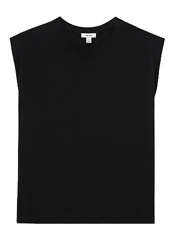 REISS Millie Cap-sleeve Cotton T-shirt - Black
