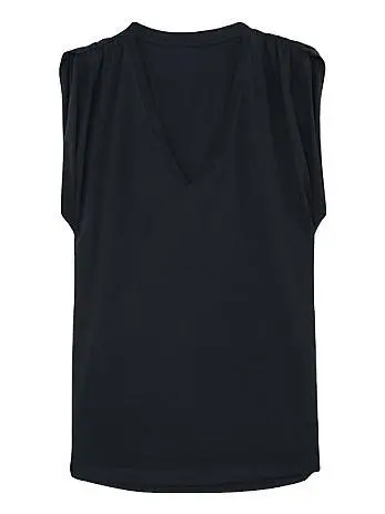 REISS Renee V-neck Gathered Detail Cotton T-shirt - Navy