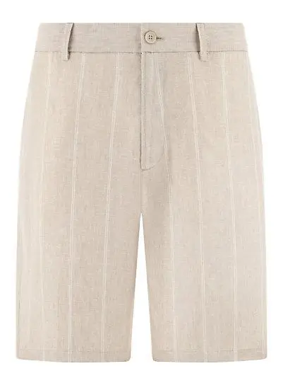 Boggi Milano Striped Linen Straight-leg Shorts - Sand