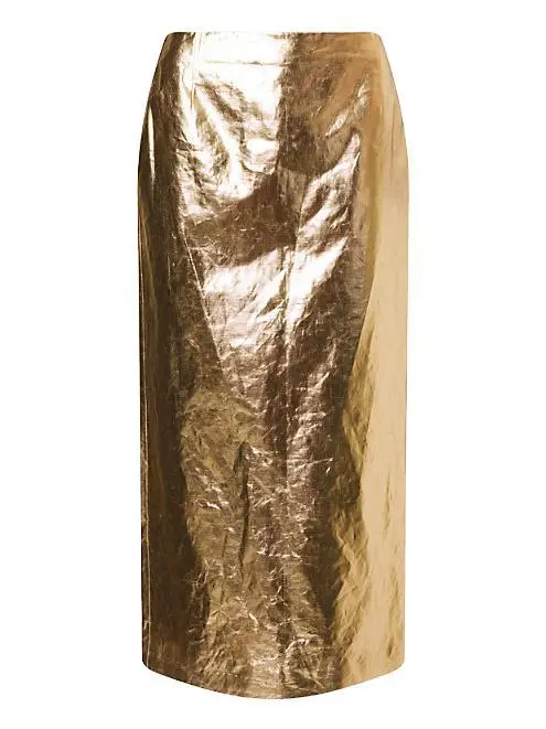 Gabriela Hearst Manuela Metallic Linen Midi Skirt - Gold
