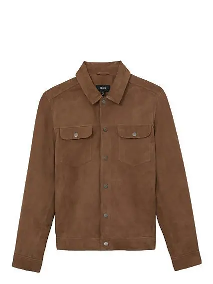 REISS Slicken Chest-pocket Suede Jacket - Mushroom Brown