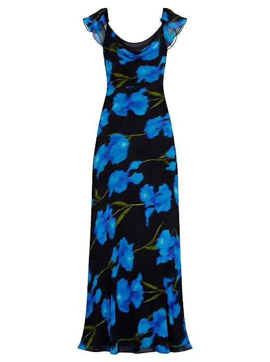 RO&ZO Imola Floral-print Cowl Neck Woven Maxi Dress - Blue