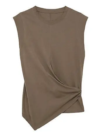 REISS Tia Drape Cap-sleeve Cotton T-shirt - Khaki Green