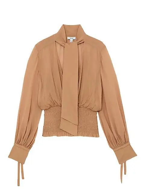 REISS Phoebe Tie-neck Blouse - Rust Orange